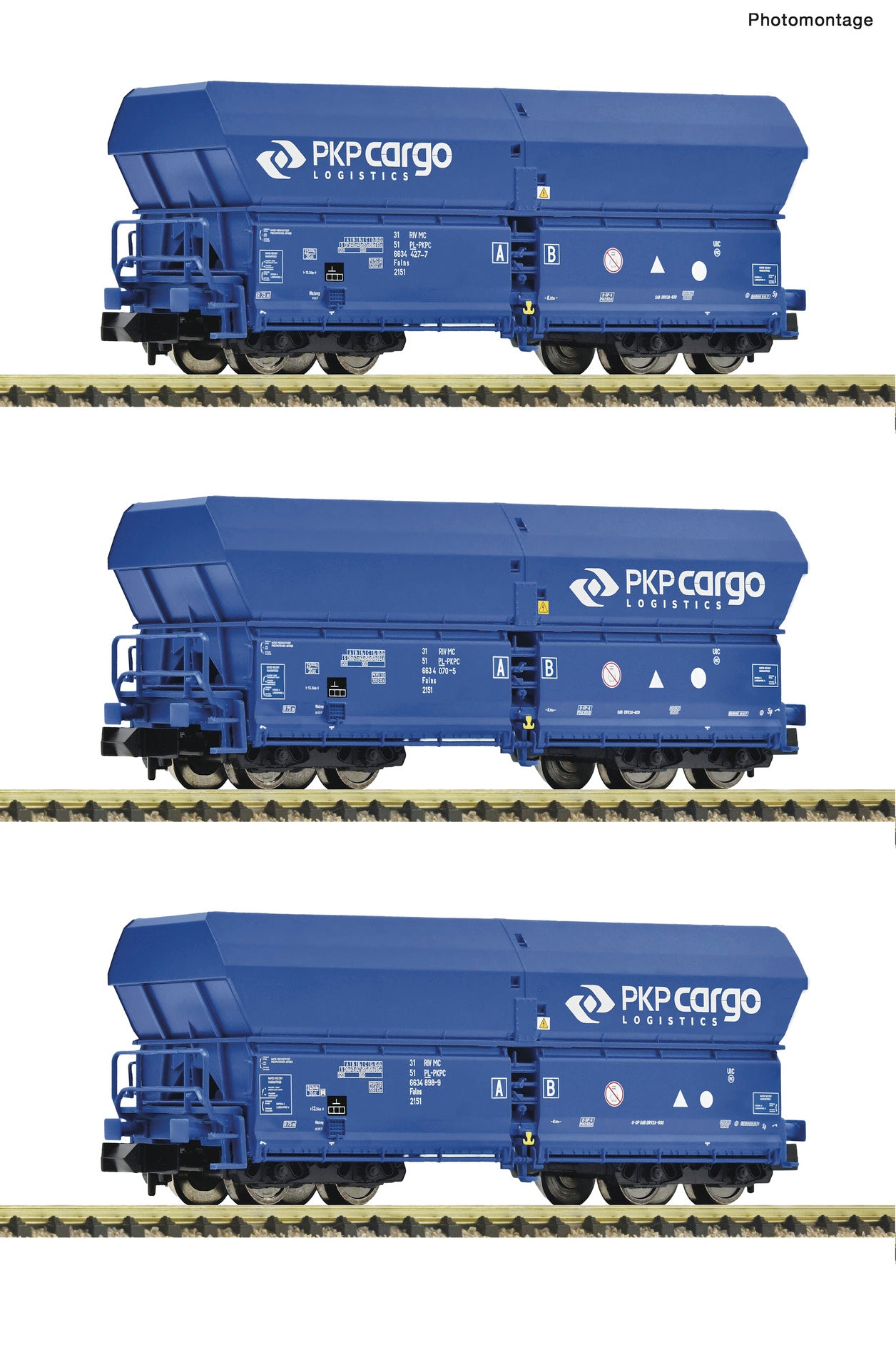Fleischmann N 6660086 3-piece set: Self-unloading wagons PKP Cargo era ...