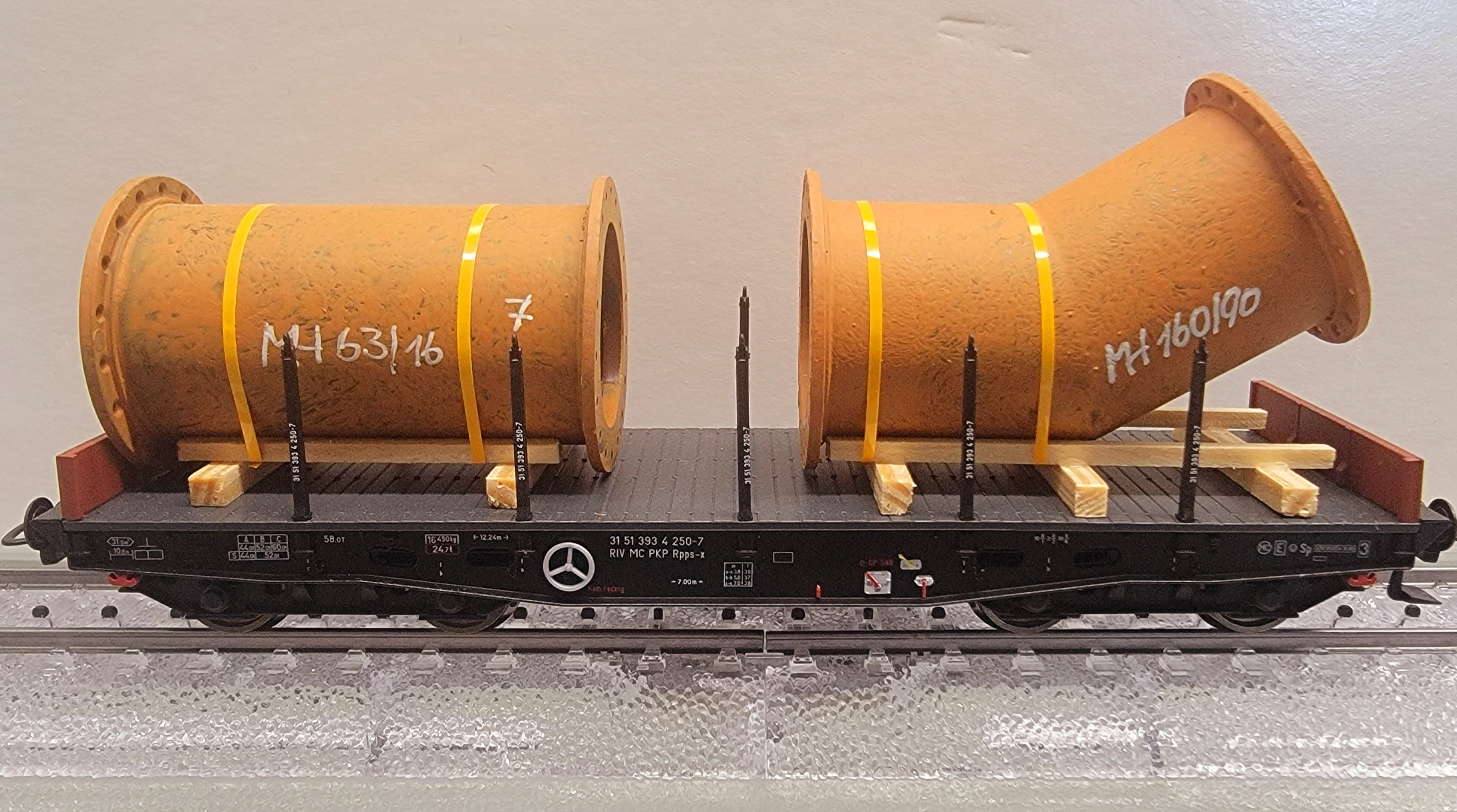 PIKO HO 58414 Stake Car PKP with Flanged Pipes 2 Piece Set 141mm / 5.5 ...